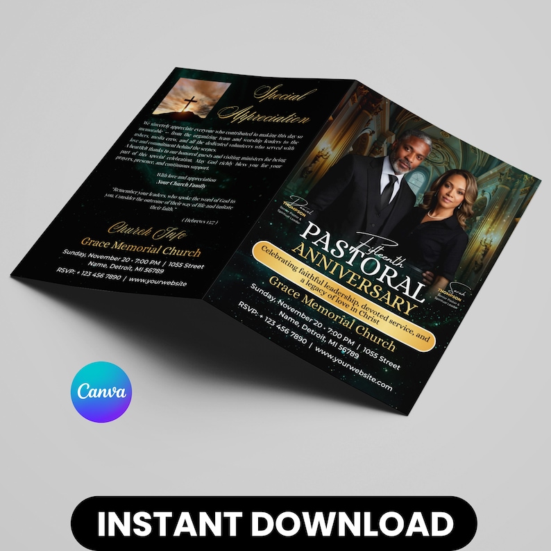 Pastoral Anniversary Bi-fold Brochure Template, Pastor Appreciation ...