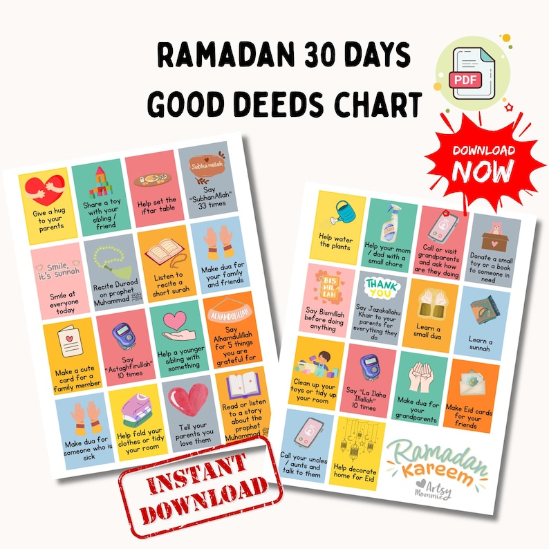 Ramadan Good Deeds Chart for Kids – Islamic Activity Tracker (PDF ...