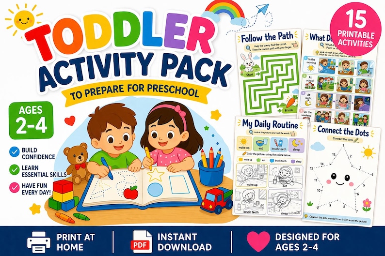Toddler Activity Pack Printable PDF, Preschool Learning Binder Ages 2-4 ...