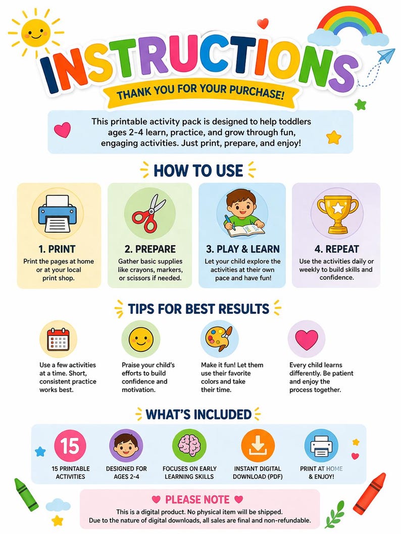 Toddler Activity Pack Printable PDF, Preschool Learning Binder Ages 2-4 ...