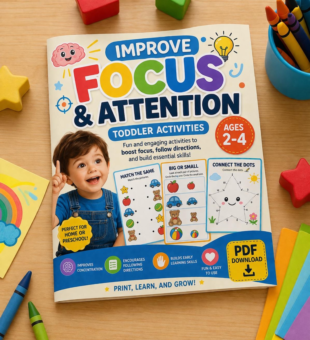 Toddler Focus & Attention Activities Printable PDF, Preschool Learning ...