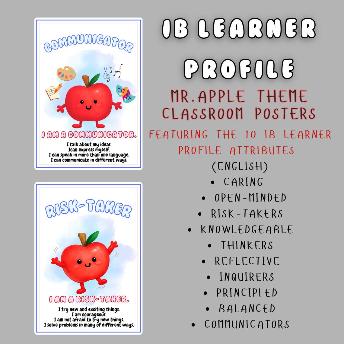 IB PYP Learner Profile Poster Printable | English | Mr. Apple Classroom ...
