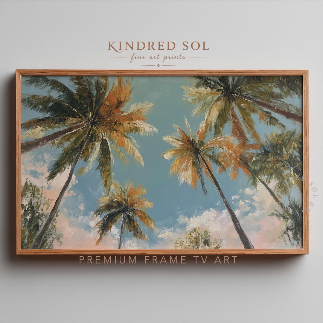 Tropical Palm Frame TV Art, Impressionist Beach Scene, Coastal Boho ...