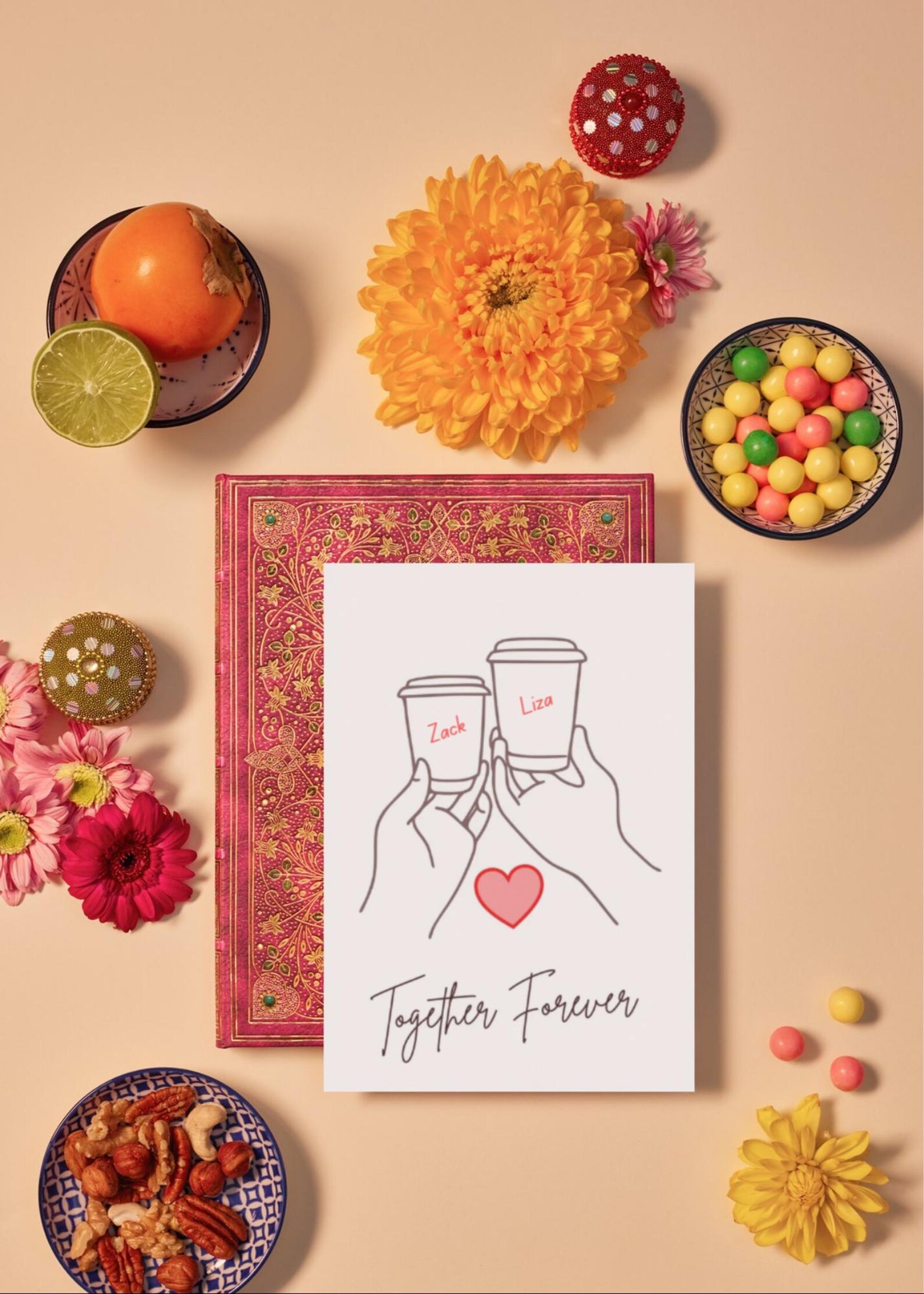 Personalized Anniversary Card, Coffee Cup Couple Design (digital ...