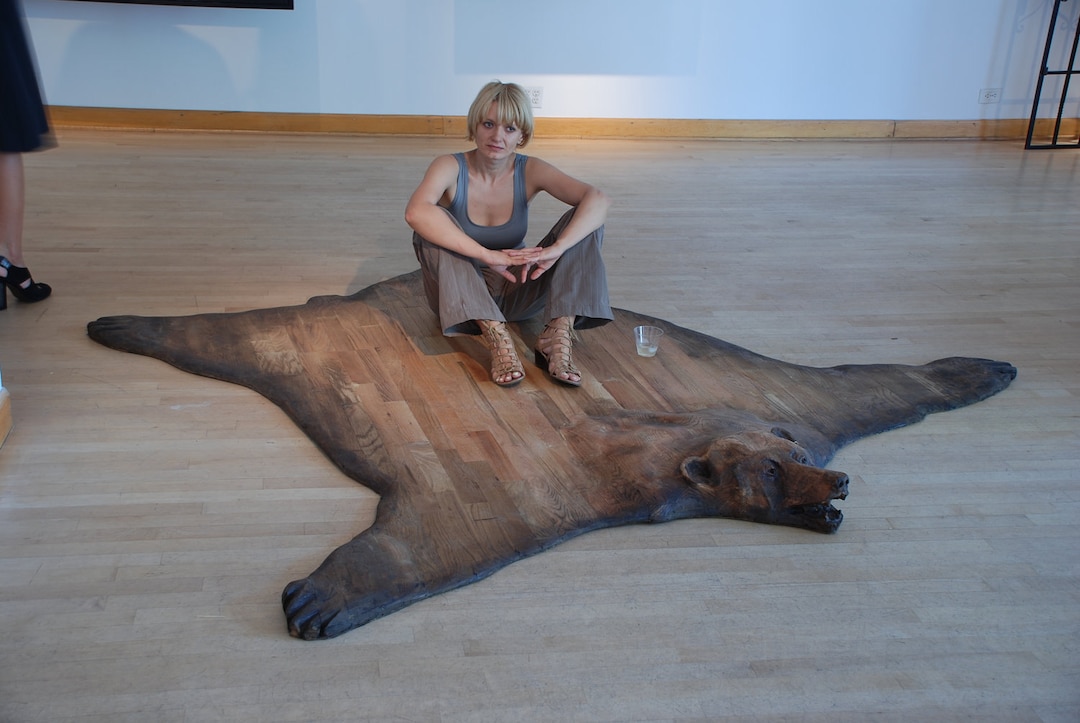 Wood Carved , Bear-skin Rug''substitute'' Sculpture by David ...