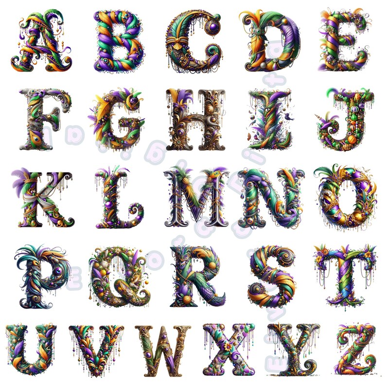 Masquerade Alphabet PNG Set | Fantasy Decorative Letters Numbers ...