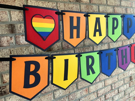 Rainbow Heart Happy Birthday Banner Pride Lgbtqia Flag Etsy