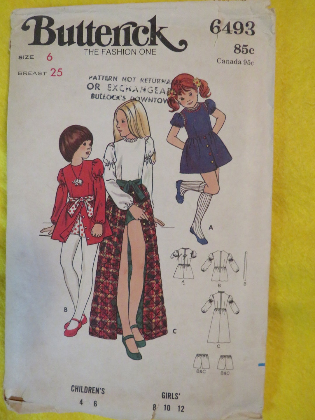 1960s'/70s' Butterick Pattern #6493 GIRLS DRESS and Shorts----size 6 - Etsy