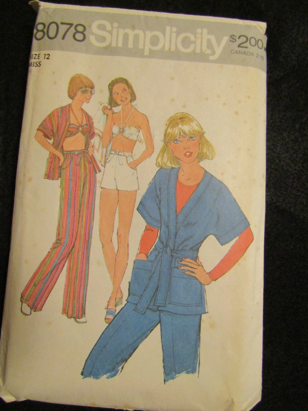 1977 Simplicity 8078 Pattern BRA, Top, JACKET, Pants, SHORTS Size 12 ...