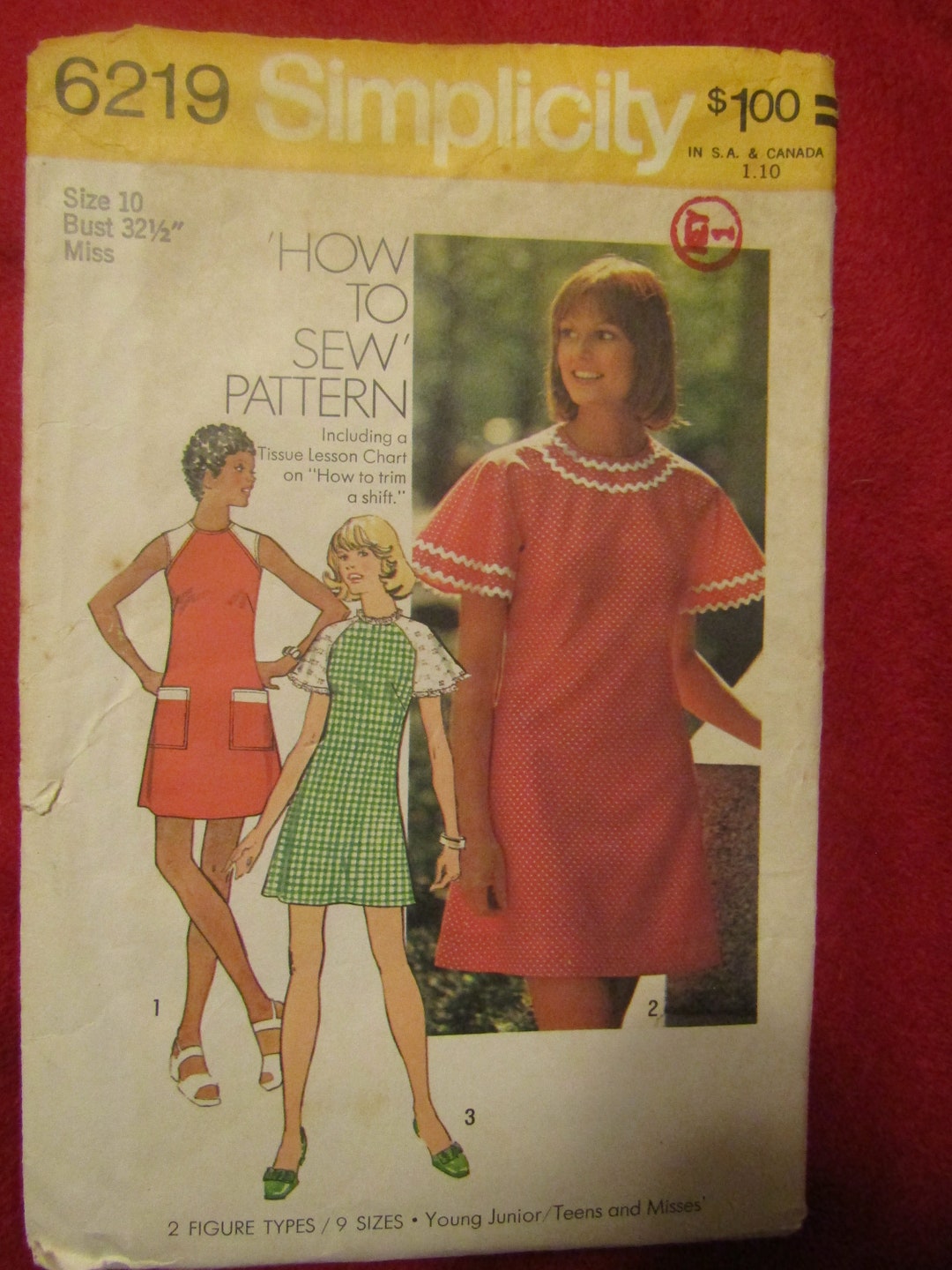 1974 Simplicity Pattern for SHORT DRESS Sleeveless or Short Sleeve ...
