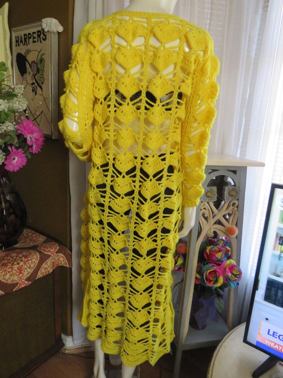Vintage Bright YELLOW CROCHET JACKET----No Label Or S… - Gem
