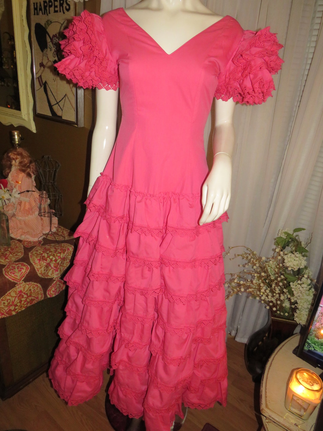 Vintage PINK Layered RUFFLED DRESS by Creaciones----size 7/C - Etsy