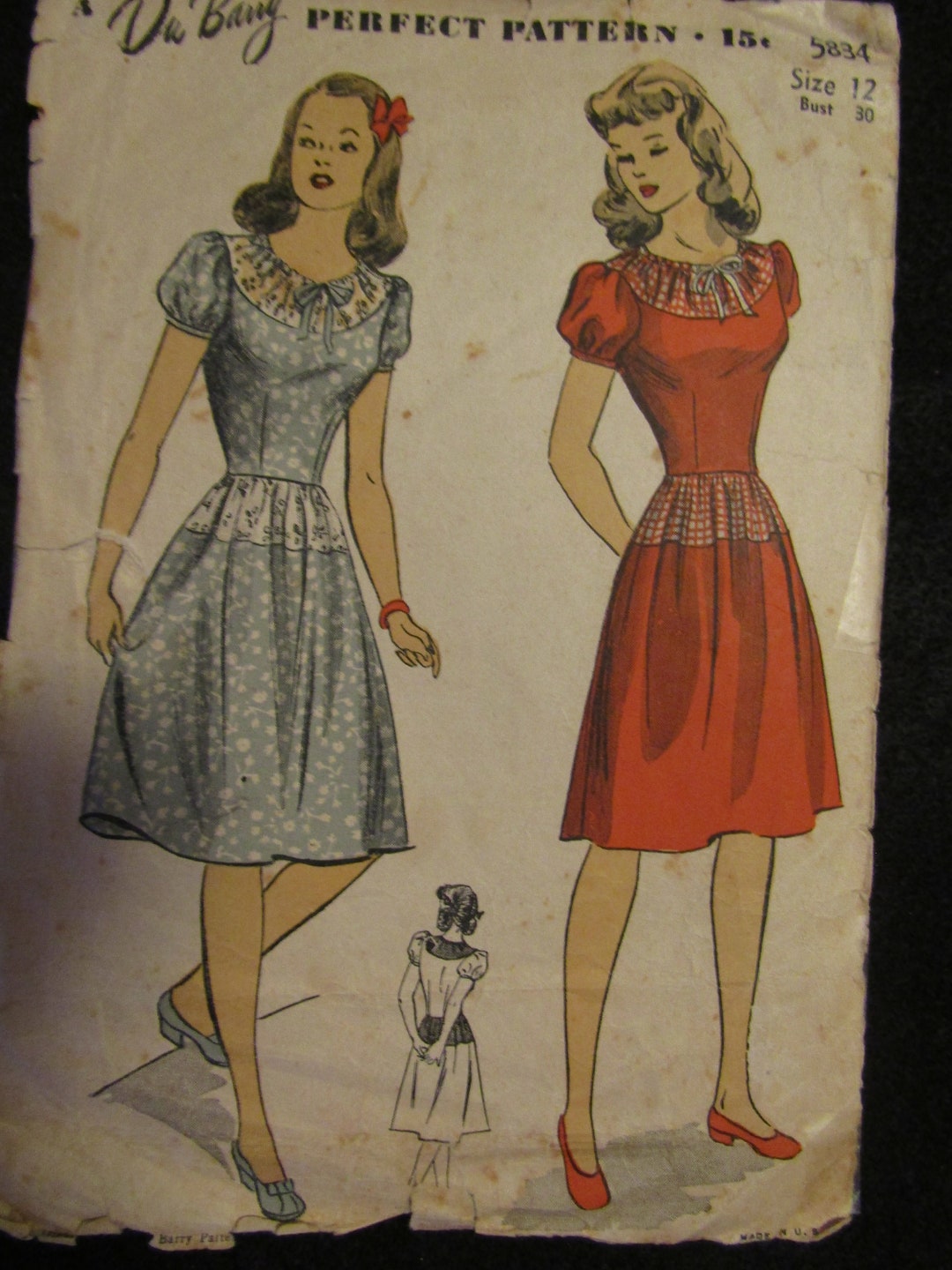 1940's Du Barry Pattern Misses' Dress----size 12 - Etsy
