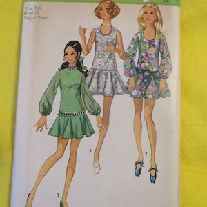 1970 Simplicity 3-view MINI DRESS Pattern----size 7/8 - Etsy