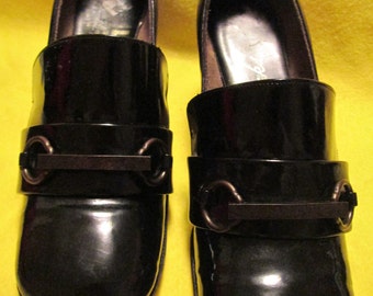 1960's Ladies BLACK PATENT Leather Chunk Heel Shoes With | Etsy
