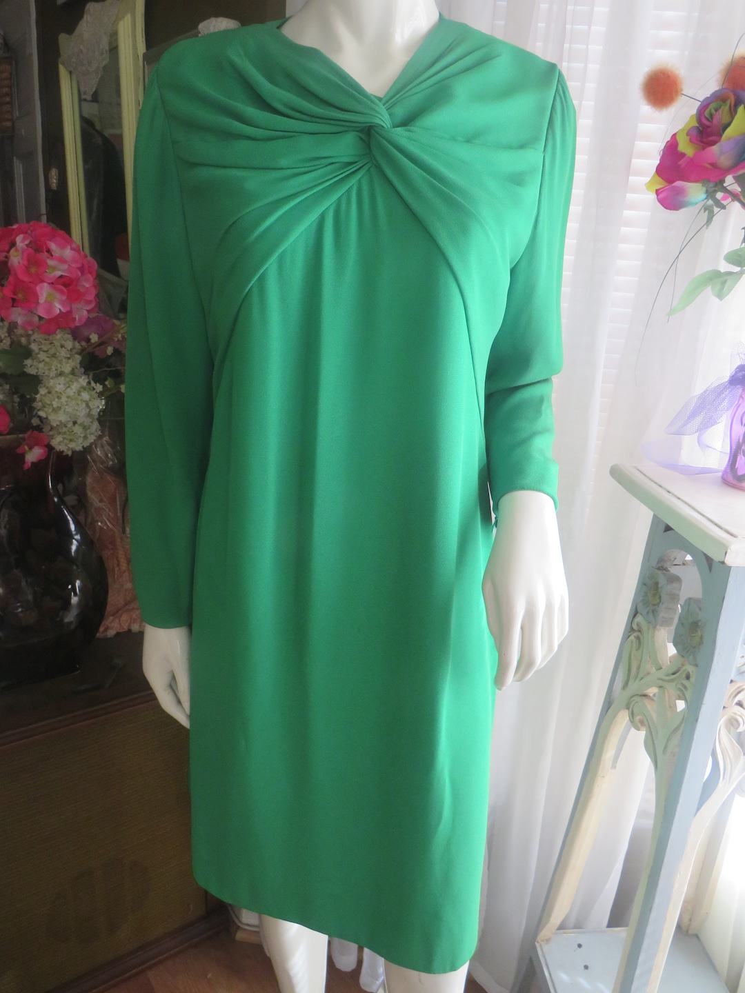 1980s'/90s' EMERALD GREEN Shift Style DRESS by Carolina Herrera/neiman ...