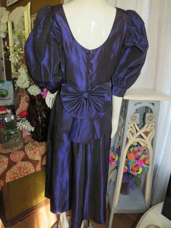 Vintage Cocktail BLUE/VIOLET Puff Sleeve DRESS By Lan… - Gem