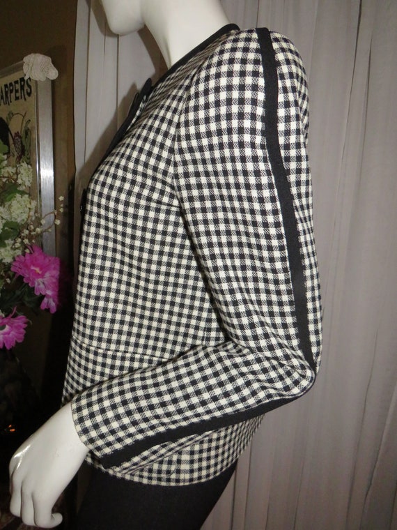 1980s' Ladies BLACK/WHITE Checkered Waist JACKET By D… - Gem