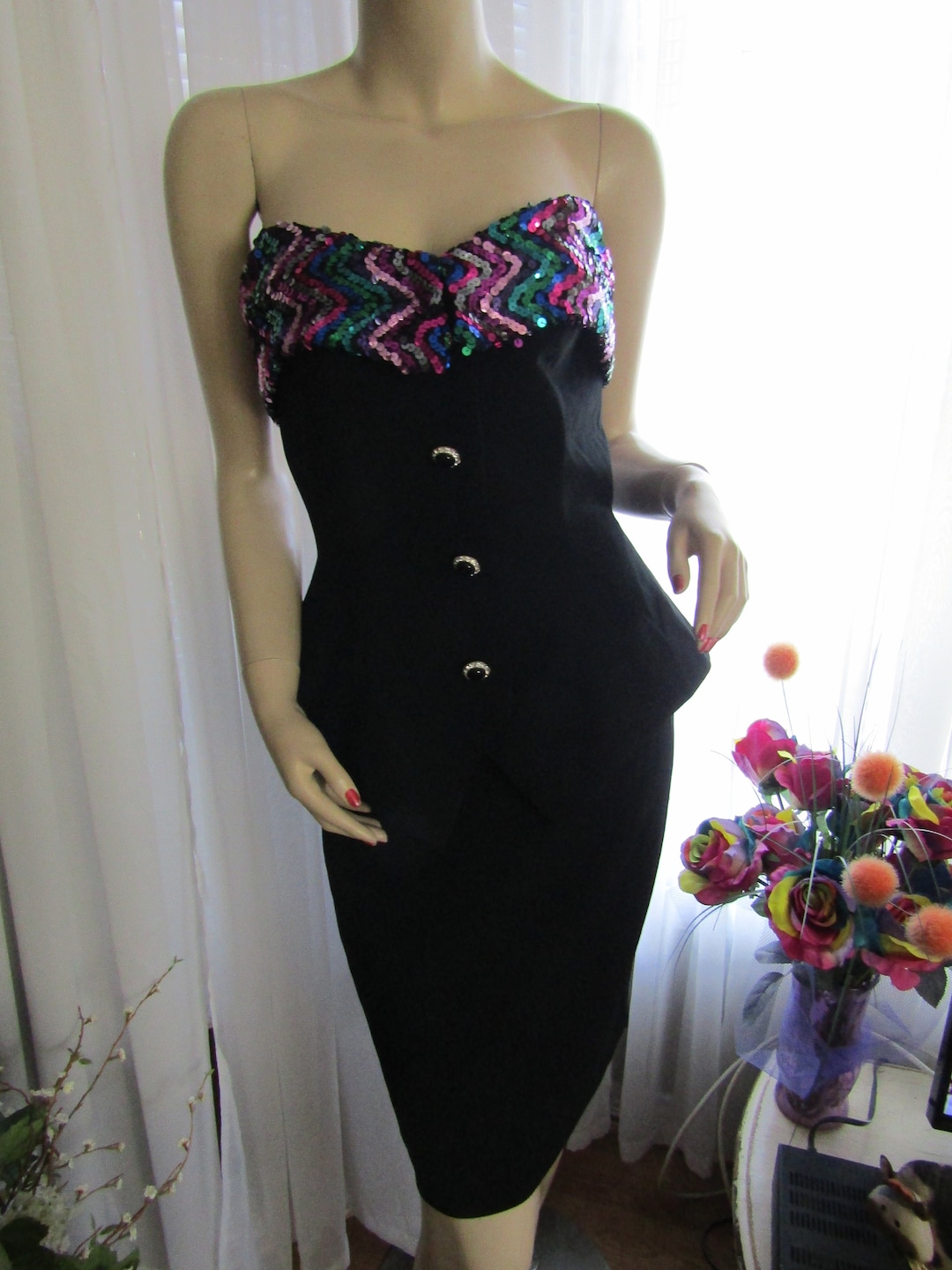 1980s' Black STRAPLESS Pendulum Style COCKTAIL DRESS by Joan Leslie ...