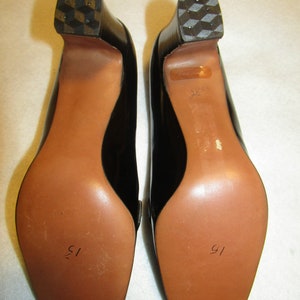 1960's Ladies BLACK PATENT Leather Chunk Heel SHOES With Goldtone ...