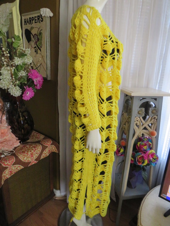 Vintage Bright YELLOW CROCHET JACKET----No Label Or S… - Gem