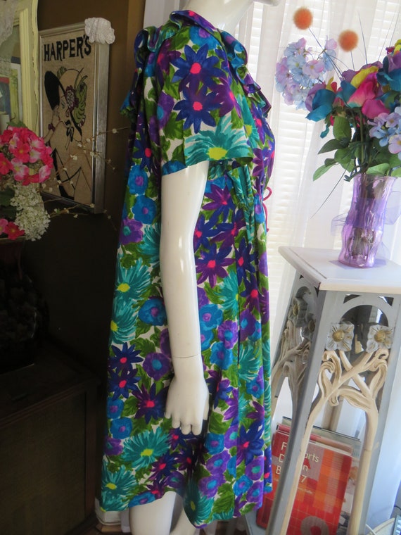 1960s' Colorful FLORAL CAFTAN Style DRESS By Jeunique… - Gem