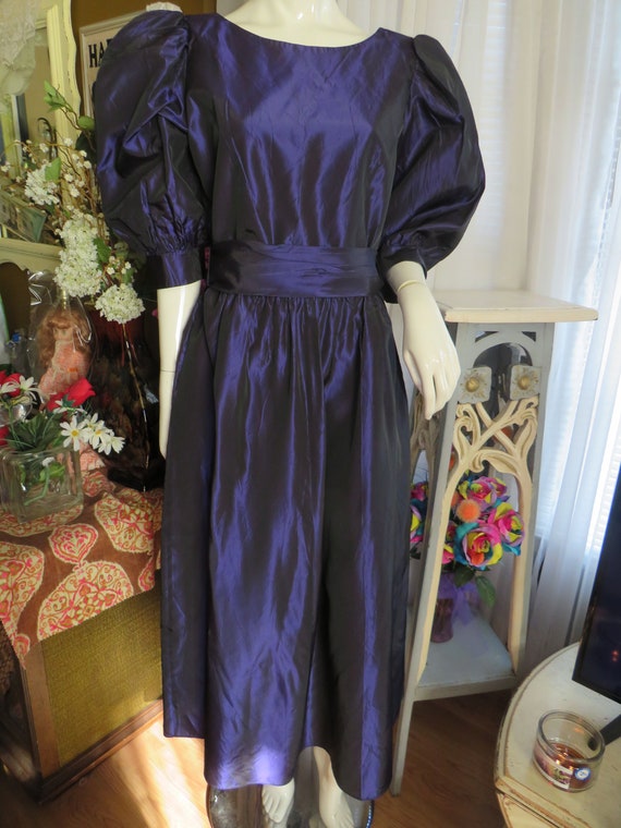 Vintage Cocktail BLUE/VIOLET Puff Sleeve DRESS By Lan… - Gem