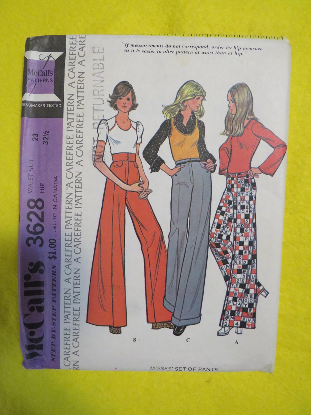 1973 Mccall's Misses SET of PANT Pattern---waist Size23/hip 32 1/2 - Etsy