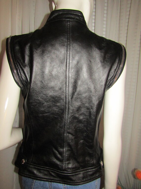 1990s' Ladies BLACK LEATHER (Sheep Skin) VEST by Dol… - Gem