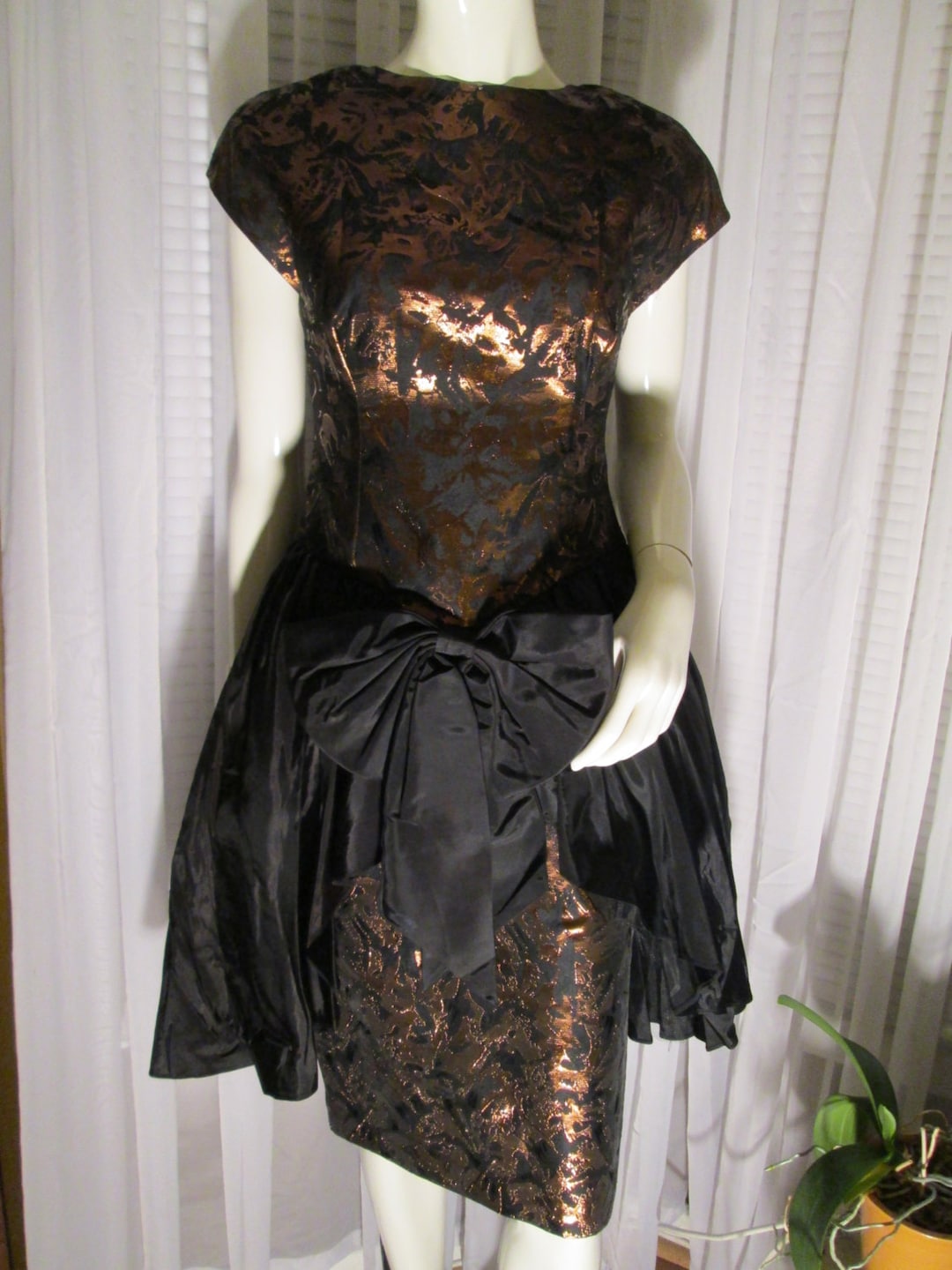 1980s' Ladies Copper/black PENDULUM DRESS by Casadei----size 10 - Etsy
