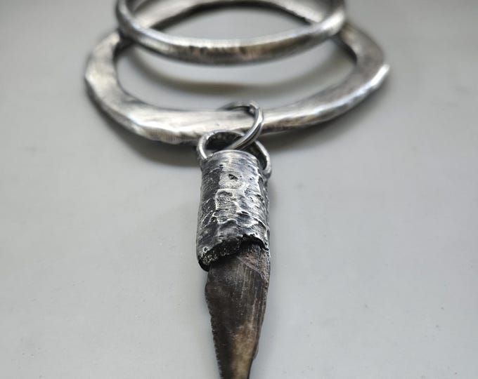 Organic Bangle Set With Large Fossilized Shark Tooth Charm | Solid ...