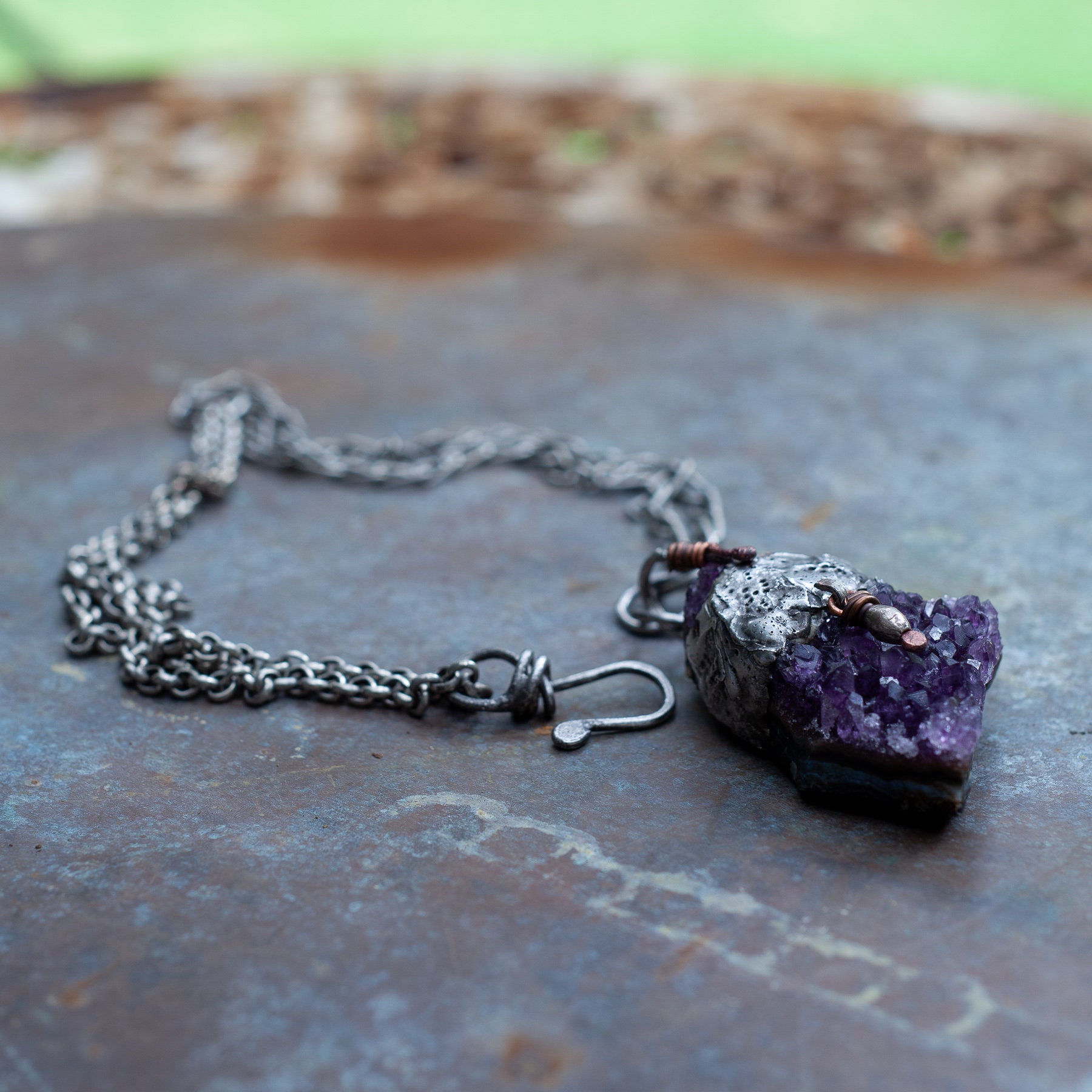 Amethyst cluster necklace | natural amethyst cluster, silver chain ...