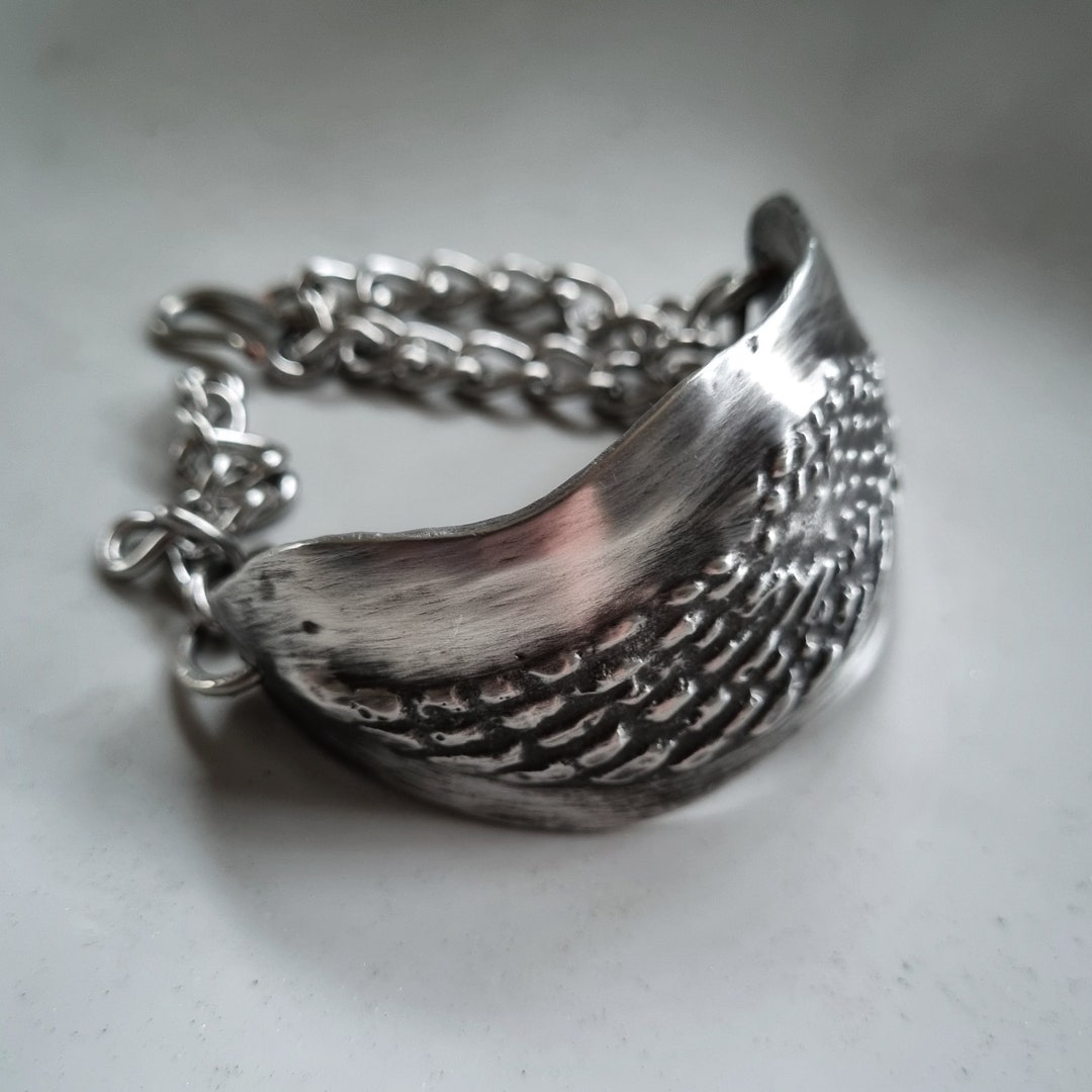 Angel Wing Half Cuff Silver Metal Textured Cuff Bracelet - Etsy