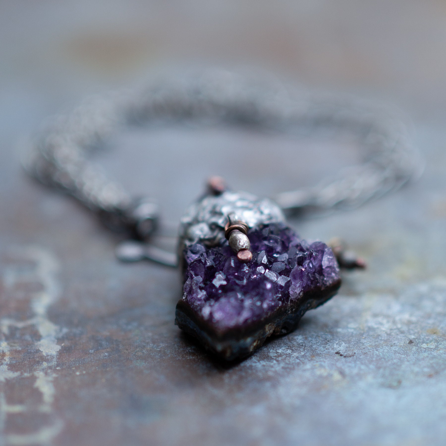 Amethyst cluster necklace | natural amethyst cluster, silver chain ...