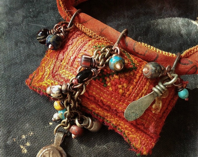 Gypsy Amulet Necklace With Richly Embroidered Textiles and - Etsy