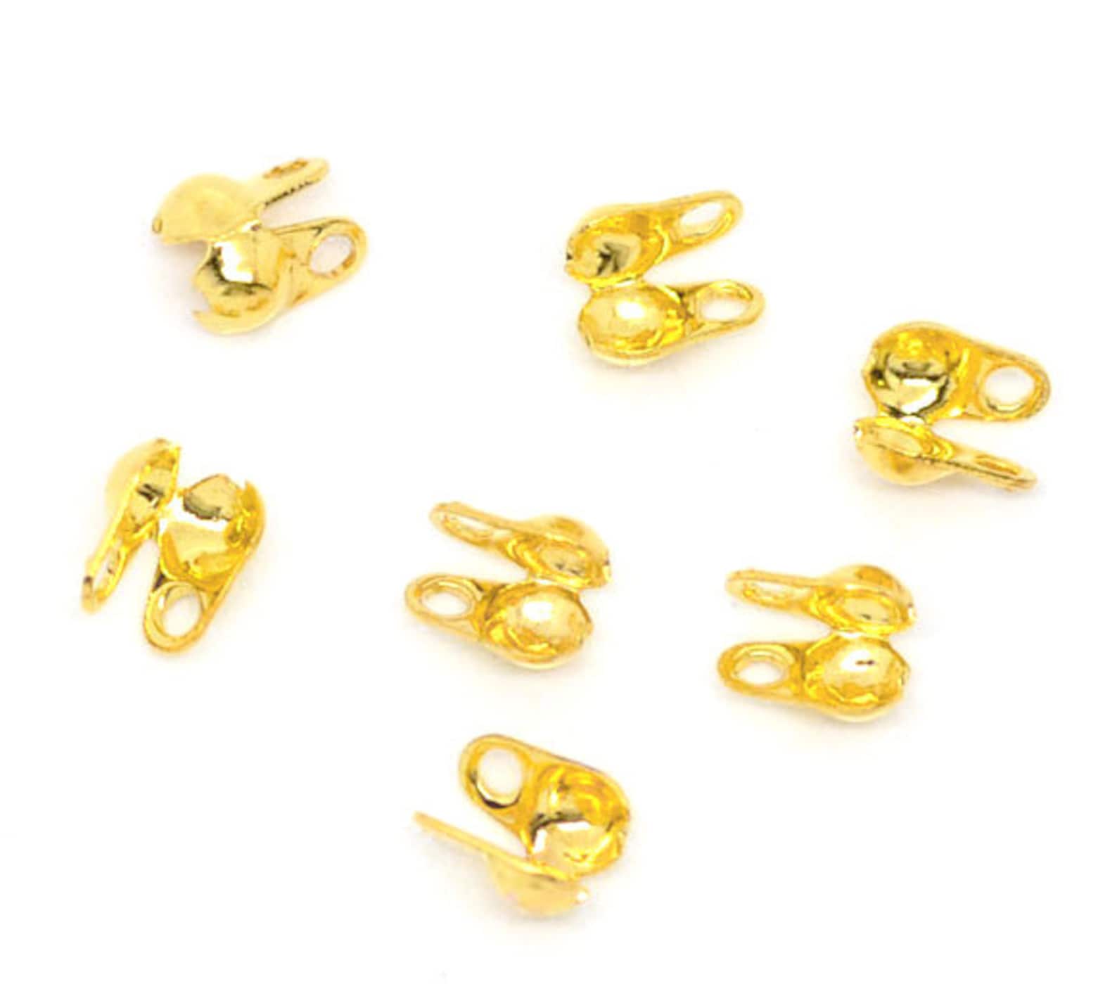 100 Gold Calottes - Fits 1.5mm Ball Chains - End Crimp Bead Ball Chain ...