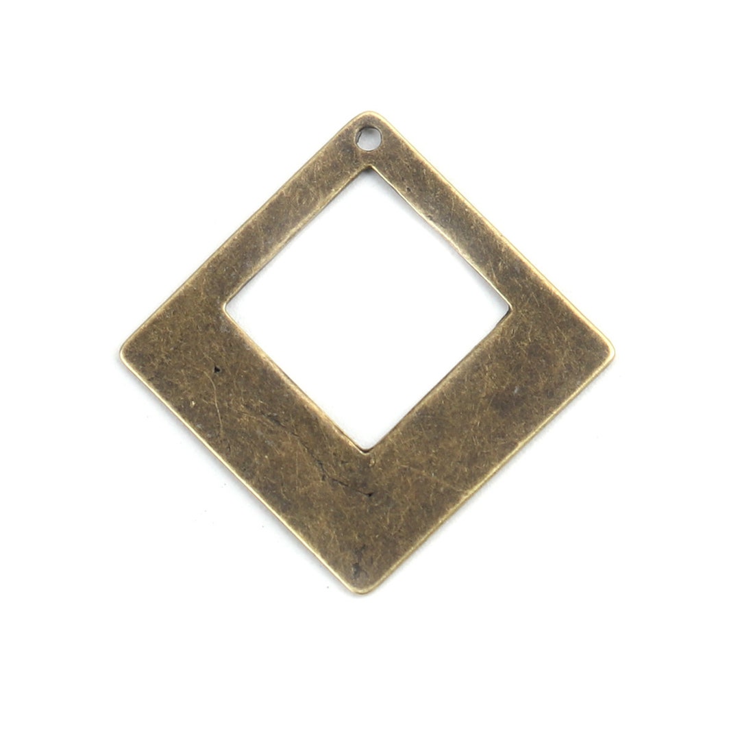 4 Rhombus Pendants Antique Bronze Hollow Perfect Earring Dangles ...