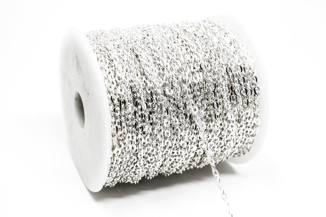 330ft Flat Cable Chain Spool - 4x3mm - Silver Plated - 100M - Jewelry ...