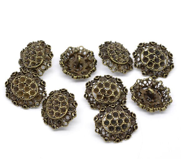 5 Bronze Button Blanks HEAVY Duty Holds Rhinestones | Etsy