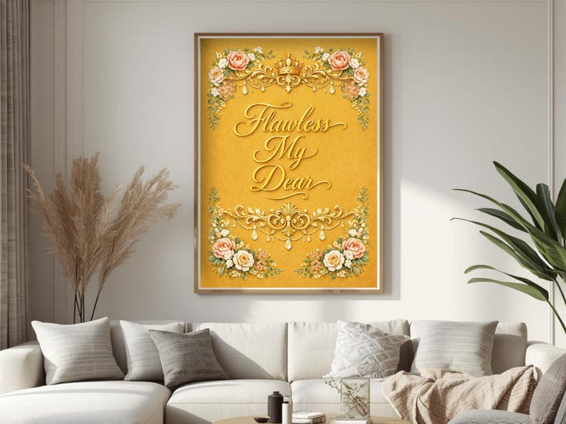 Flawless My Dear Floral Gold Poster, Regency Core Wall Art Print ...