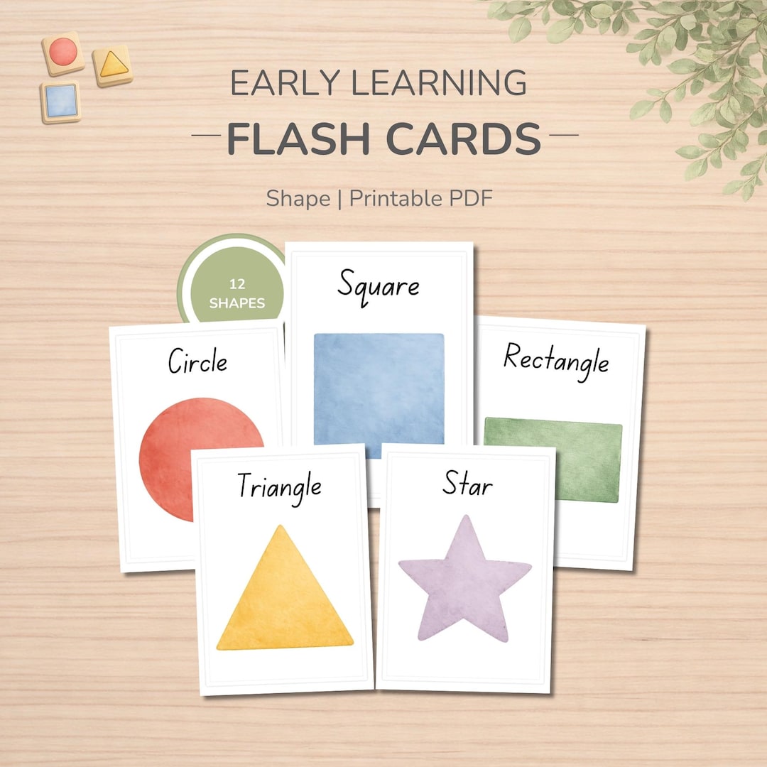 Montessori Shapes Flashcards | Watercolor Learning Cards (PDF Download ...