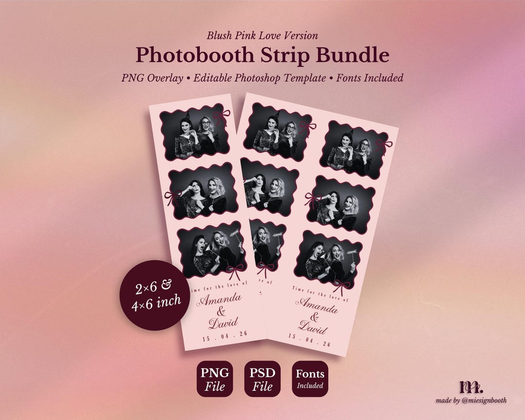Photobooth Template Bundle, 2x6 Wedding Photobooth Strip Overlay ...