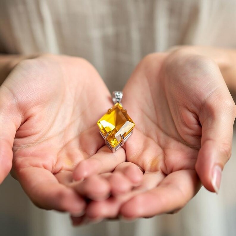 Buy Yellow Citrine Pendant Necklace 100–110ct, Citrine Crystal Jewelry ...