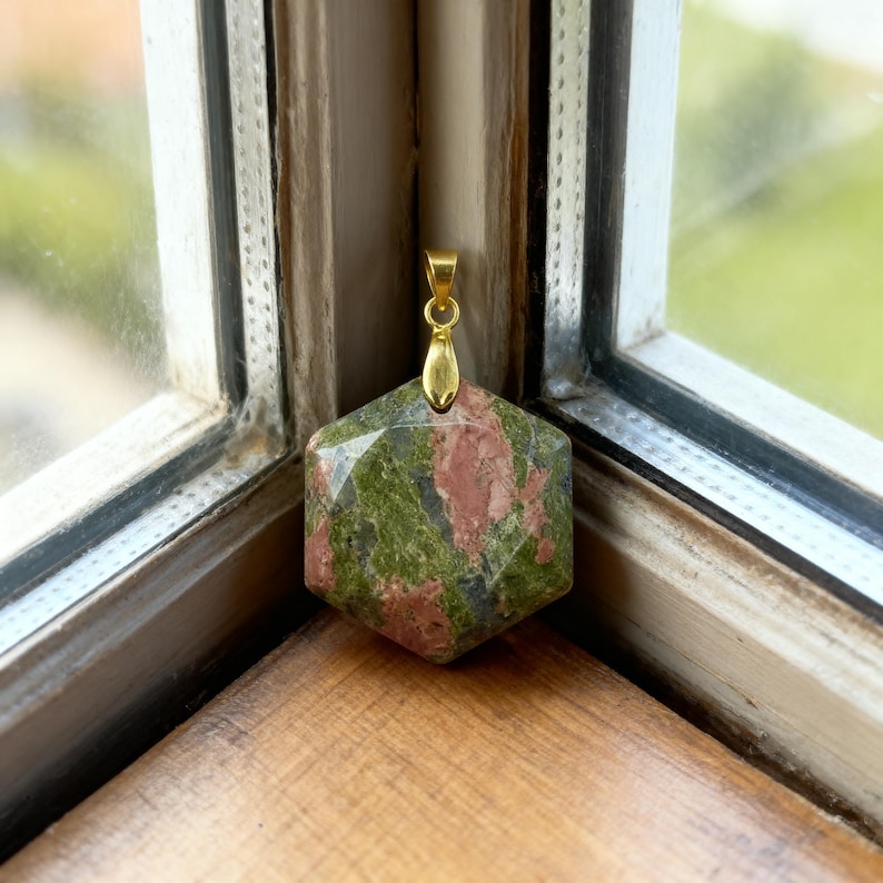 Buy Unakite Hexagon Pendant Necklace 45–50ct , Natural Unakite Crystal ...