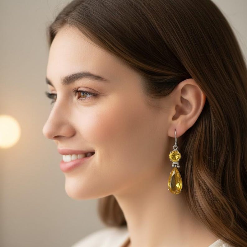 Buy Citrine Yellow Drop Earrings, Teardrop Crystal Dangle Earrings ...