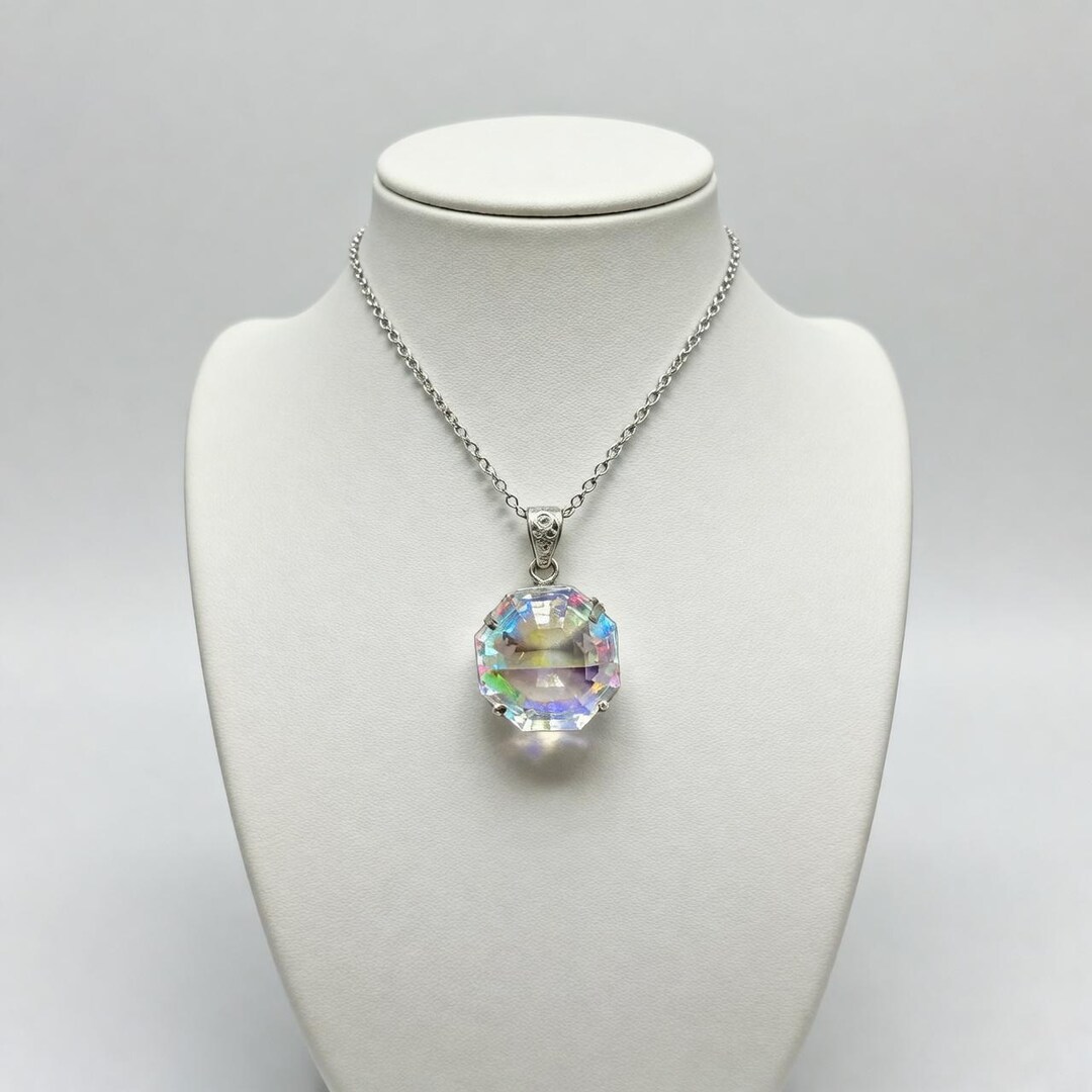 Mystic Topaz Pendant Necklace 50-60 Ct, Crystal Necklace, Gemstone ...