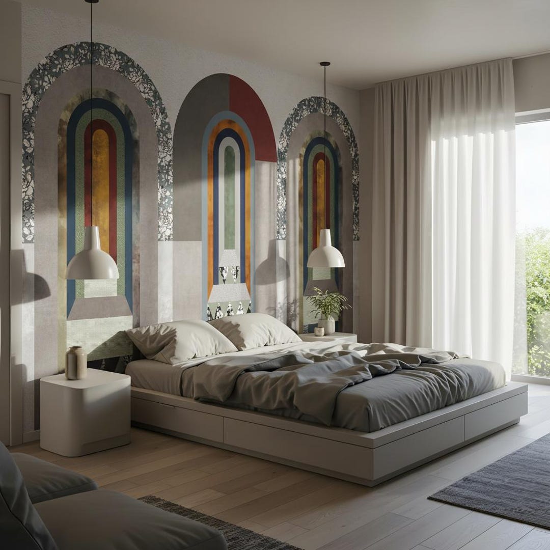 Modern Geometric Arch Wallpaper | Abstract Mid Century Wall Art ...