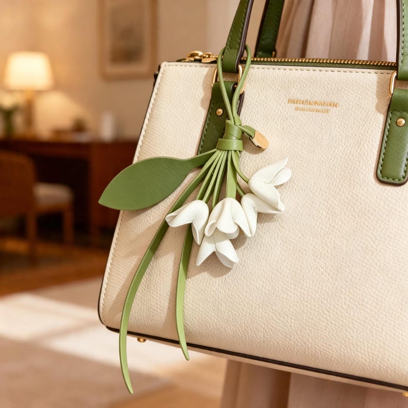 Leather Flower Bag Charm, Osmanthus Design Handbag Keychain, Unique ...