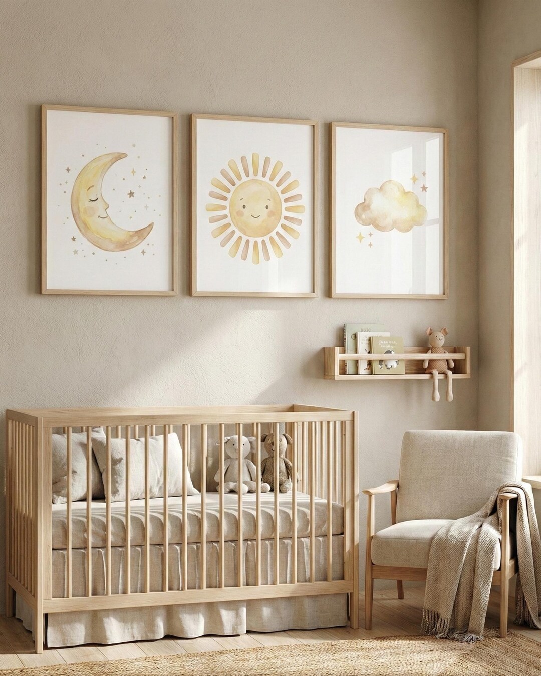 Boho Nursery Poster, Calming Wall Art for Baby Rooms, Watercolor Moon ...