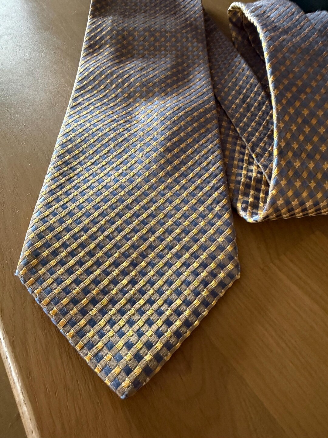 Luxury Silk Tie Tie Rack Made in Italy / Gold Blue Check Pattern Tie ...